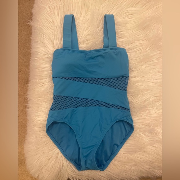 Dkny | Swim | Dkny Swim Turquoise Bathing Suit With Mesh Cutouts | Poshmark